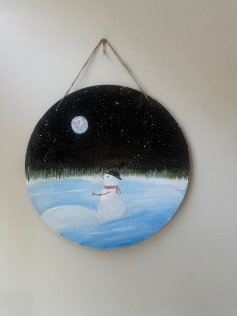 12 inch round snowman – Mindys Oil Art Wonders
